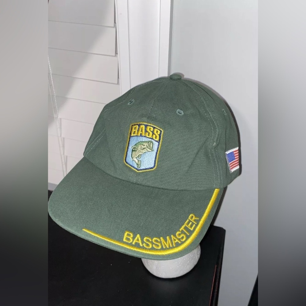Vintage Green Bassmaster Hat Usa Flag Logo Embroidere… - Gem